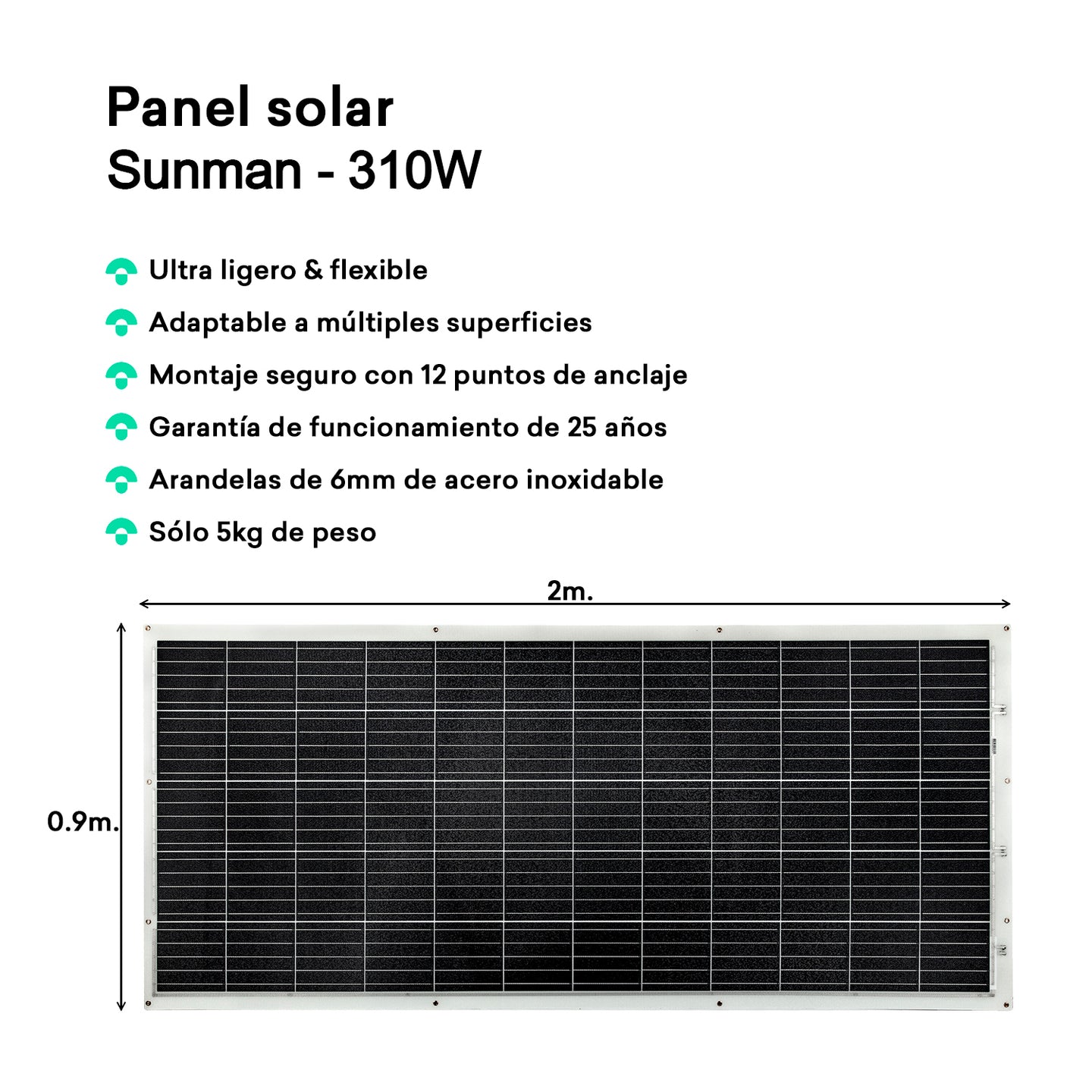 Panel Solar Flexible Ultraligero 310W Sunman – Tornasol Energy